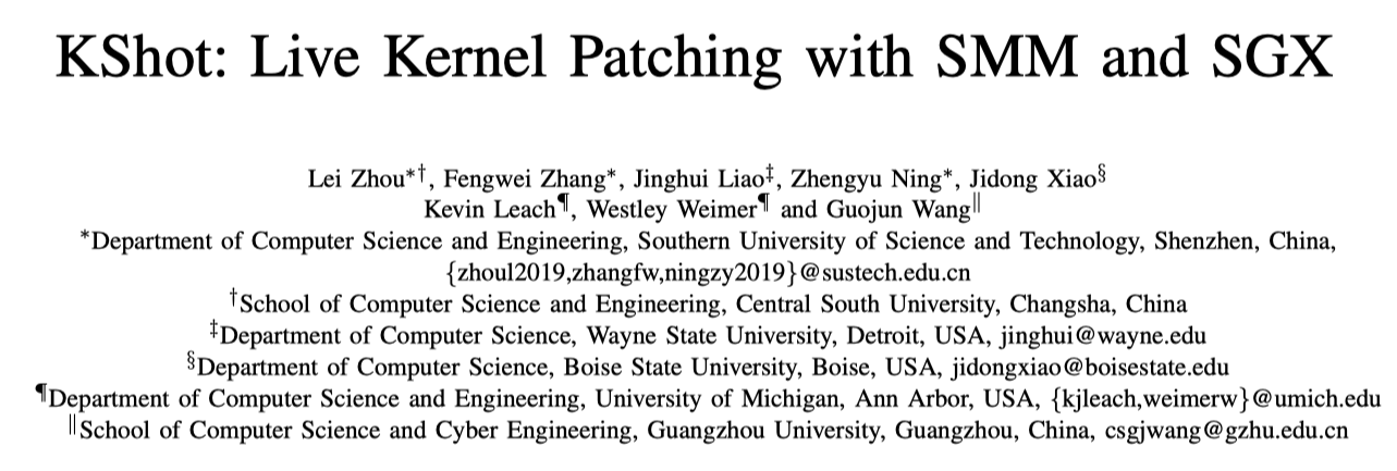【论文笔记】KShot: Live Kernel Patching with SMM and SGX | GANGE666's Blog